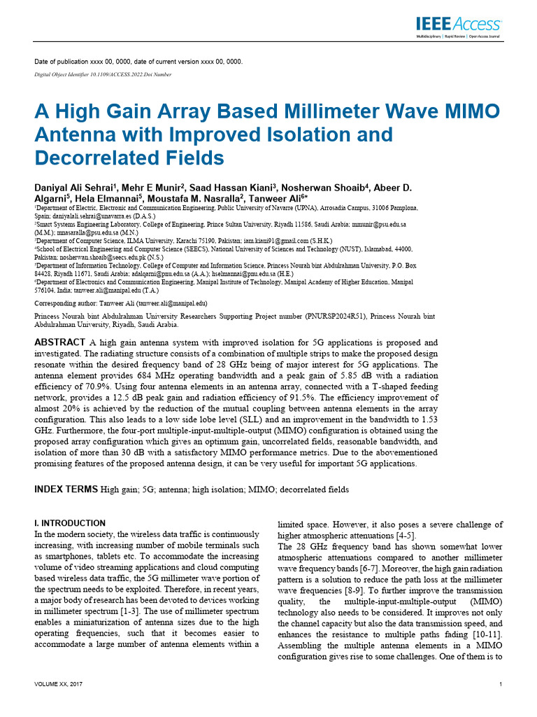 A High Gain Array Based Millimeter Wave MIMO Anten | PDF | Antenna ...