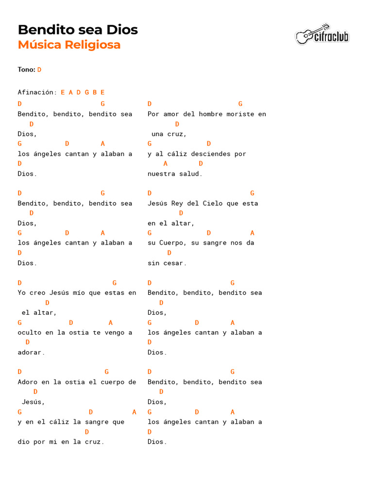 Letra del canto "Bendito sea Dios" | PDF