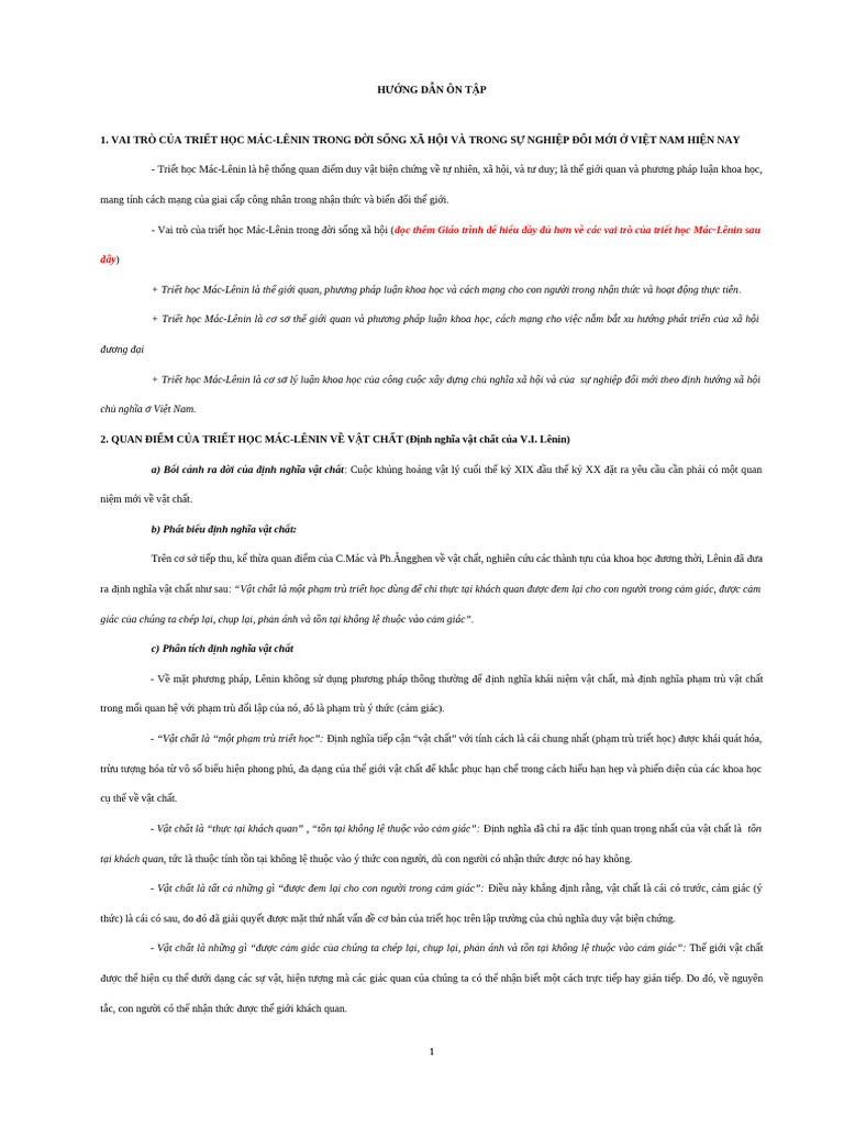 Huong dan on tap mon Triet hoc Mac-Lenin (DHH) (1) | PDF
