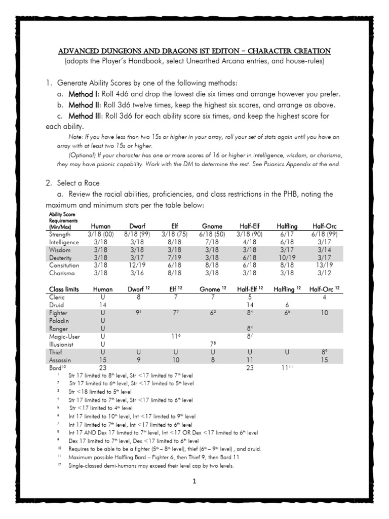 ADnD Character Creation Guide | PDF | Wizards Of The Coast Games | Role ...