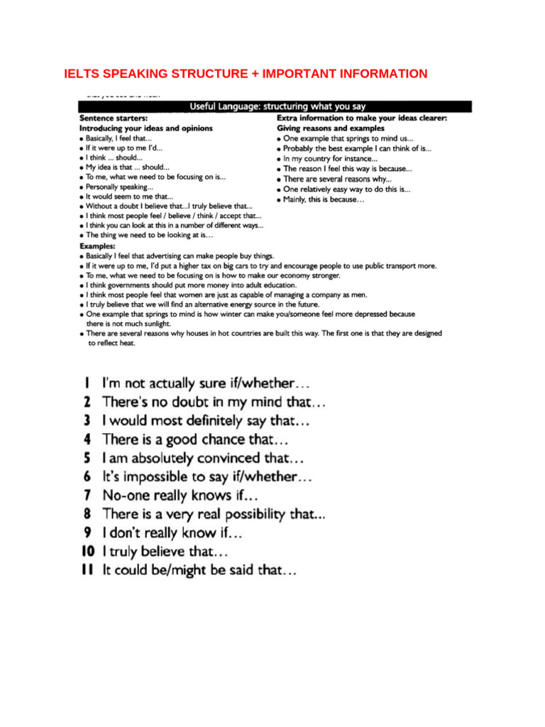 IELTS SPEAKING STRUCTURE | PDF