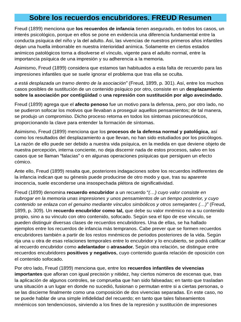 Recuerdos | PDF | Sigmund Freud | Sicología