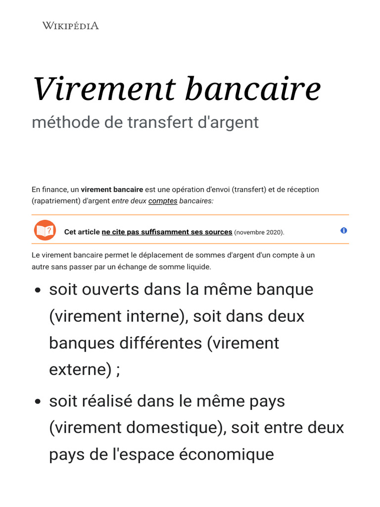 Types de virements bancaires expliqués | PDF | Virement bancaire ...