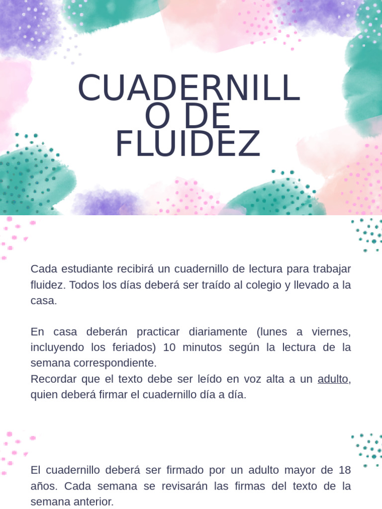 Instrucciones Cuadernillo de Fluidez | PDF