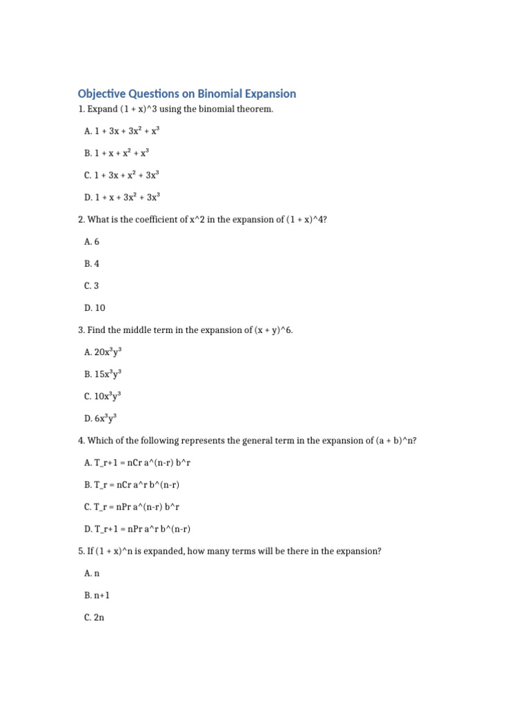 Binomial Expansion Questions | PDF