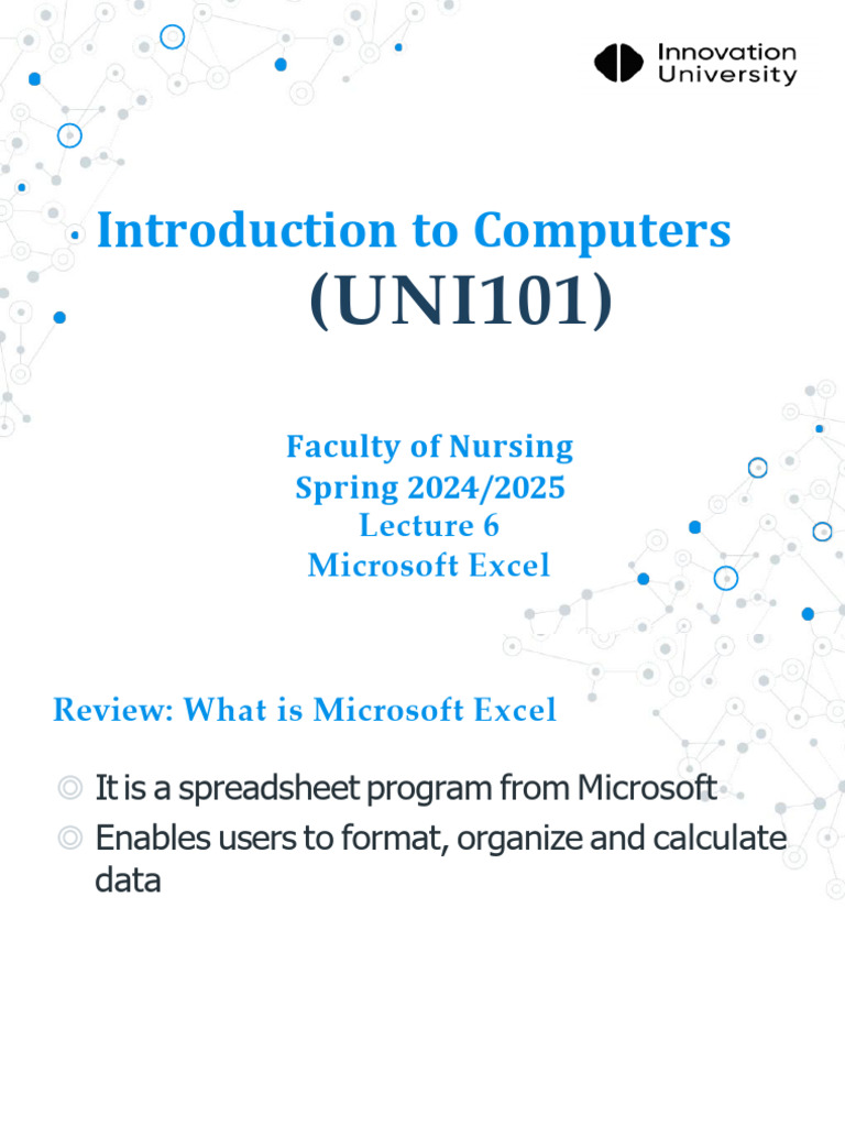 Lecture 6- Microsoft Excel | PDF | Microsoft Excel | Spreadsheet Software