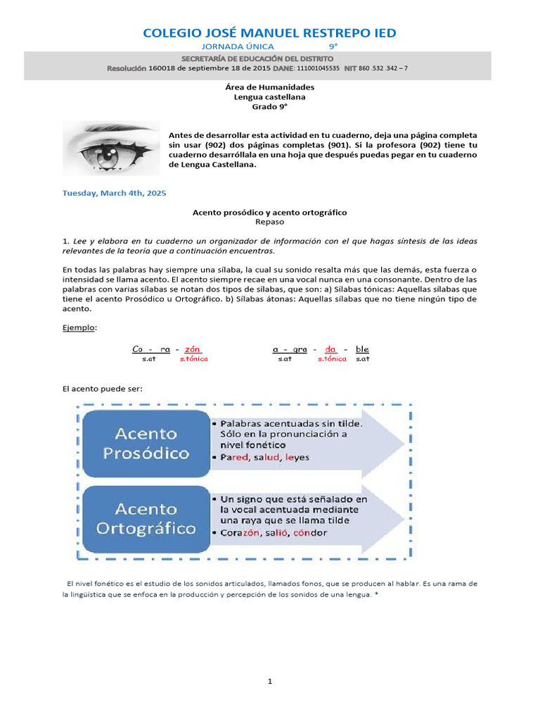 Acento Prosódico y Ortográfico en 9° | PDF | Sílaba | Comunicación humana