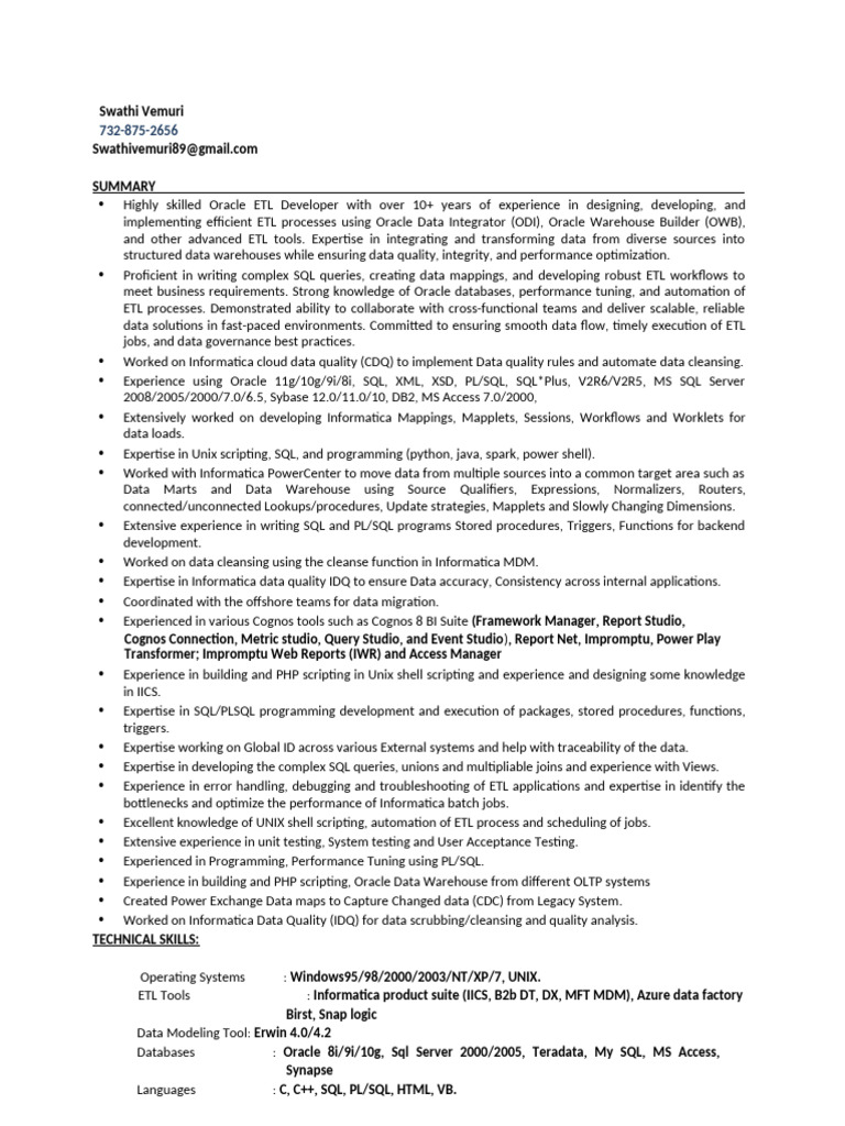 Swathi Vemuri _ETL resume | PDF | Databases | Microsoft Sql Server