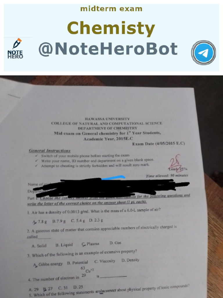 Chemistry Mid (HwU) @NoteHeroBot | PDF