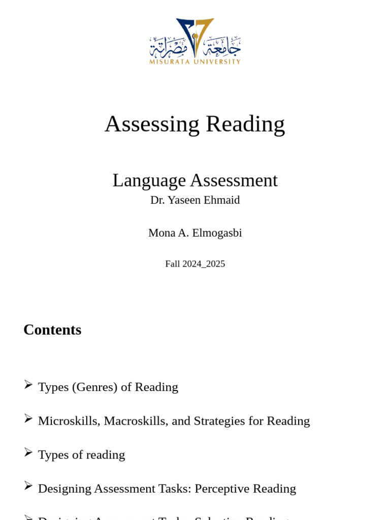 Assessing Reading Part1 | PDF | Reading Comprehension | Semantics