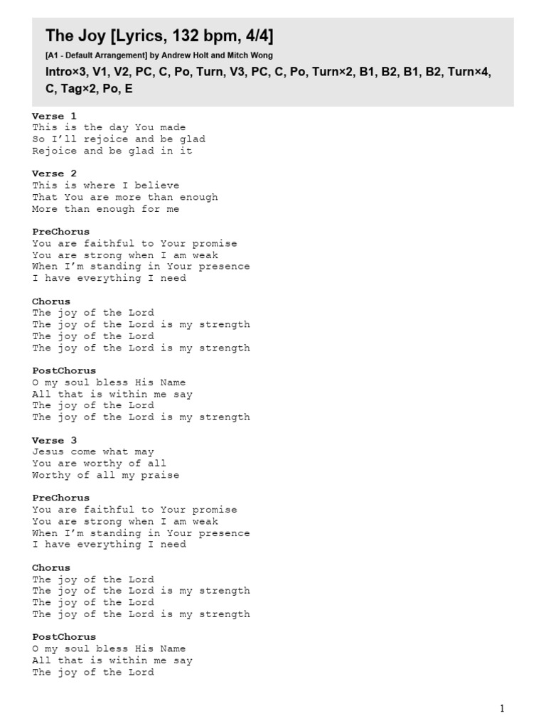The Joy - Lyrics | PDF