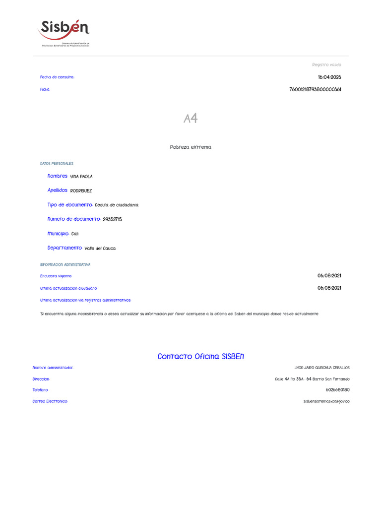 Bienvenido a La Página Del Sisbén IV | PDF