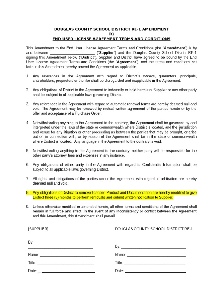 DCSD Terms &conditions - EULA Amendment Form | PDF | Indemnity | Common Law