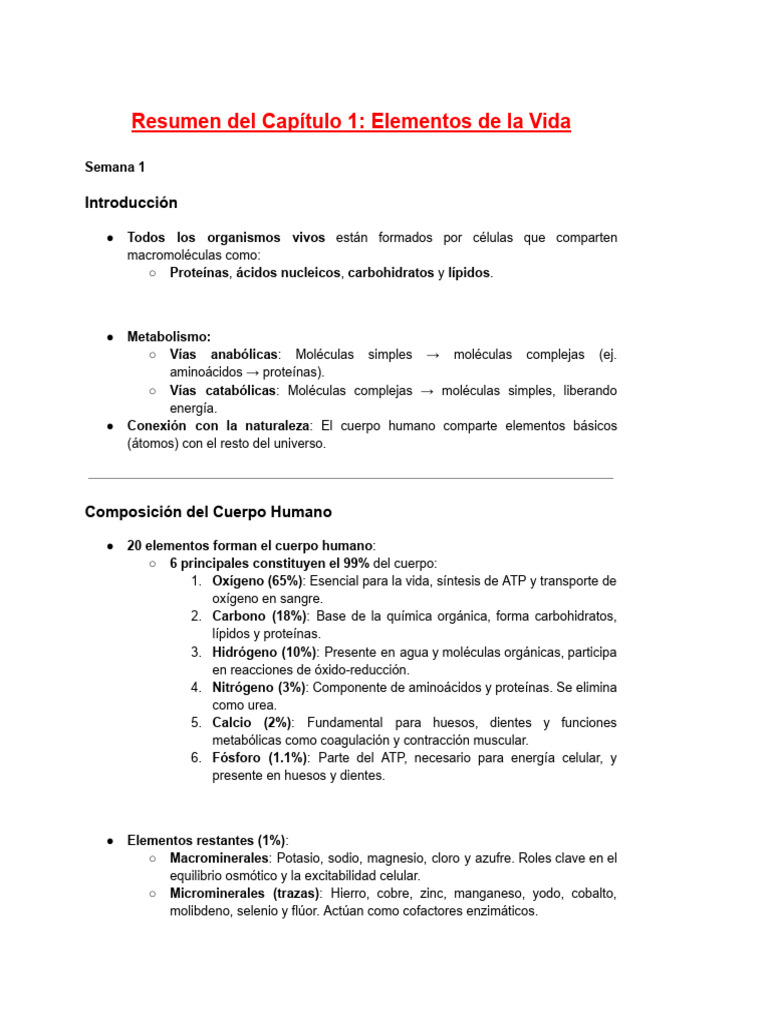 Resumen Bioquimica P1 | PDF | Sodio | Proteínas