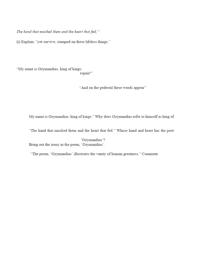 Ozymandias: Contextual Analysis Questions | PDF