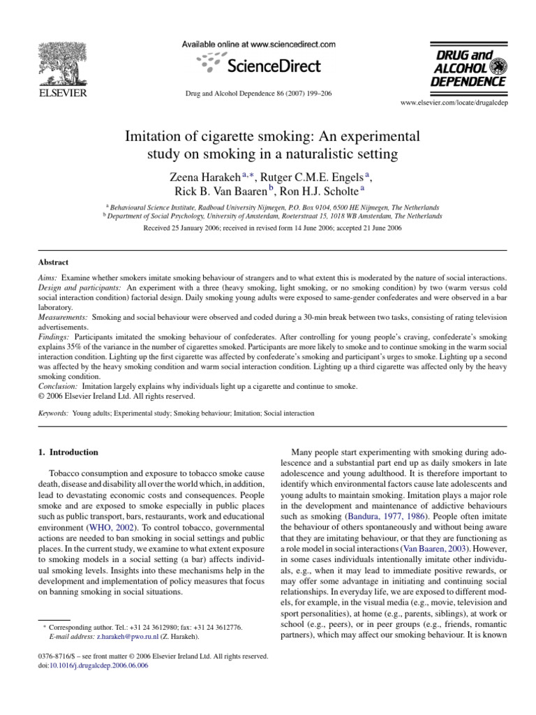 Imitation of Smoking in Social Settings | PDF | Tobacco Smoking | Addiction