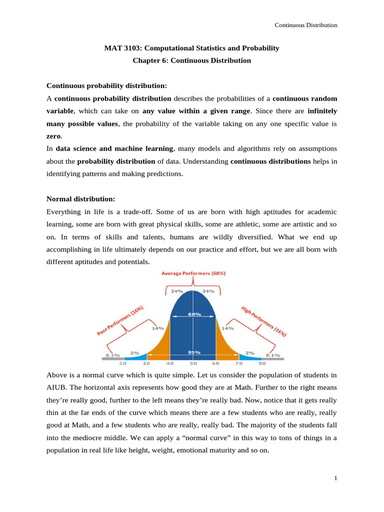 Continuous Distribution New | PDF | Normal Distribution | Probability Distribution