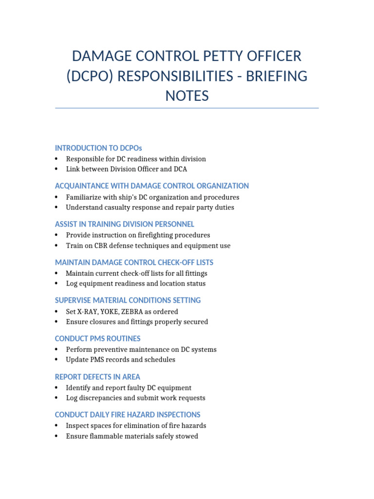 DCPO Responsibilities Briefing Notes | PDF
