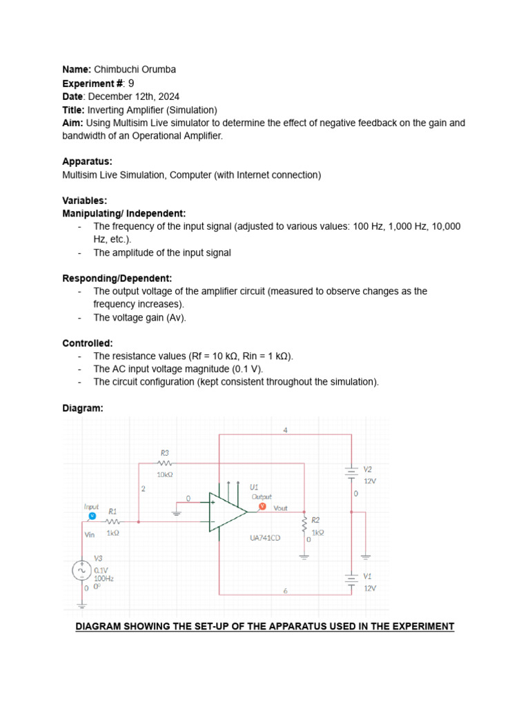 CAPE Physics Unit 2, Inverting Amplifier (Simulation) | PDF | Amplifier | Bandwidth (Signal ...