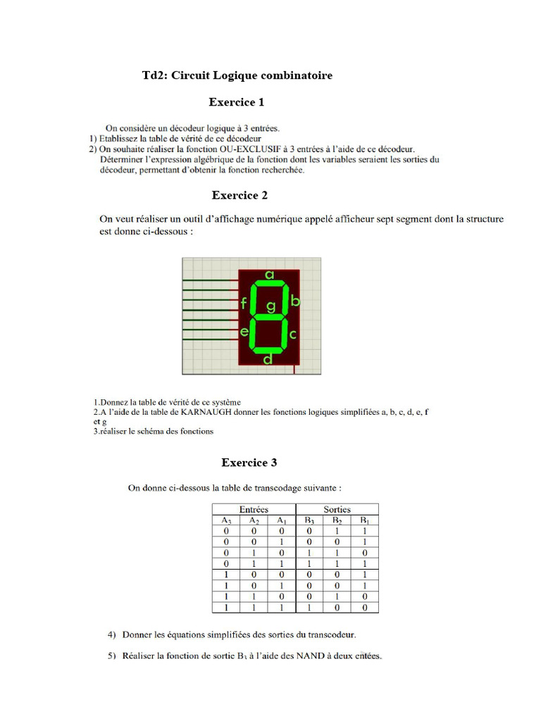 Td2: Circuit Logique Combinatoire Exercice 1 | PDF