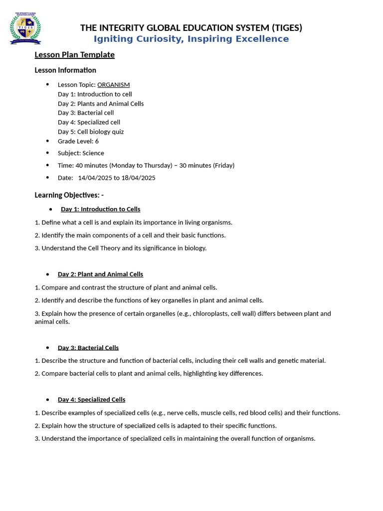 Week 2 April Science Grade 6 | PDF | Cell (Biology) | Organisms