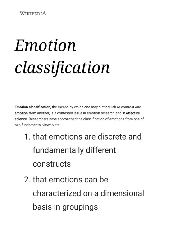 Emotion Classification - Wikipedia | PDF | Emotions | Cognition