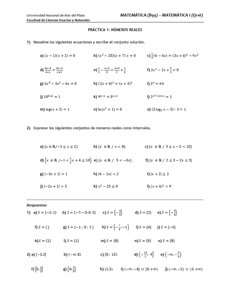 Ejercicios de Números Reales en Matemática | PDF | Número Real ...