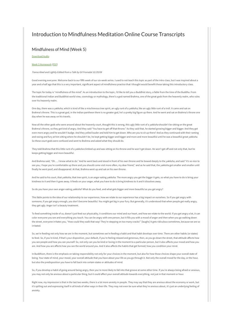 Introduction To Mindfulness Meditation Online Course Transcripts - Page 5 - Insight Meditation ...