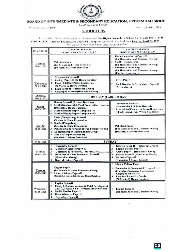 Timetable 2025 | PDF