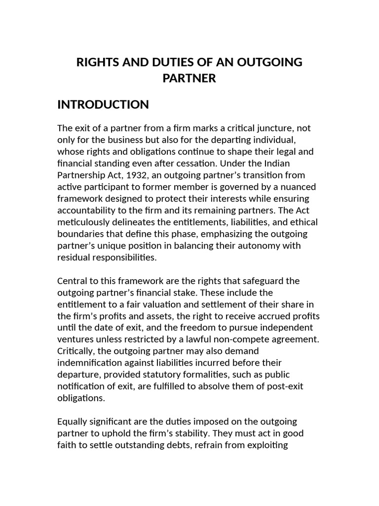 Rights and Duties of Outgoing Partners | PDF | Partnership | Guarantee