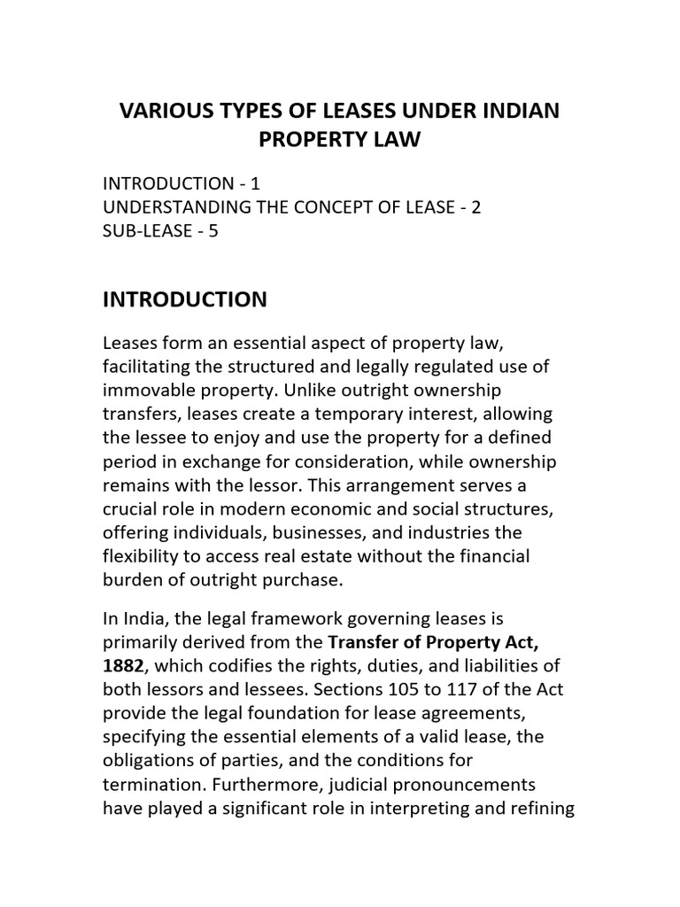 Types of Leases in Indian Property Law | PDF | Lease | Leasehold Estate
