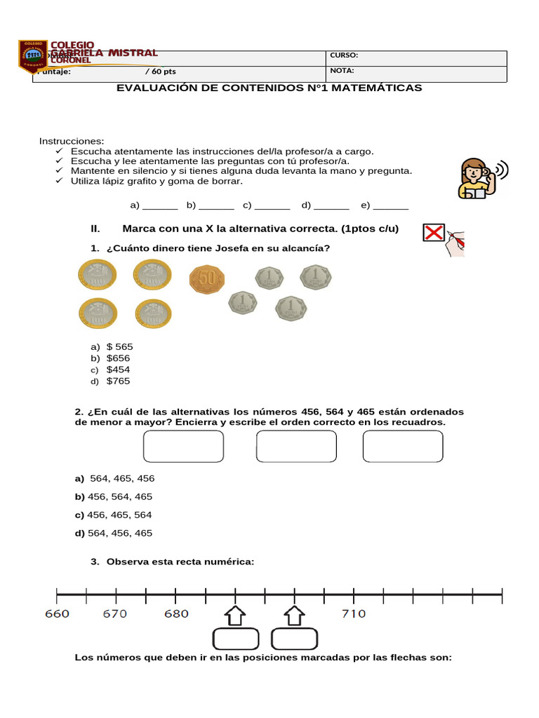 Evaluación Matemáticas N1 3ro Basico | PDF | Matemáticas