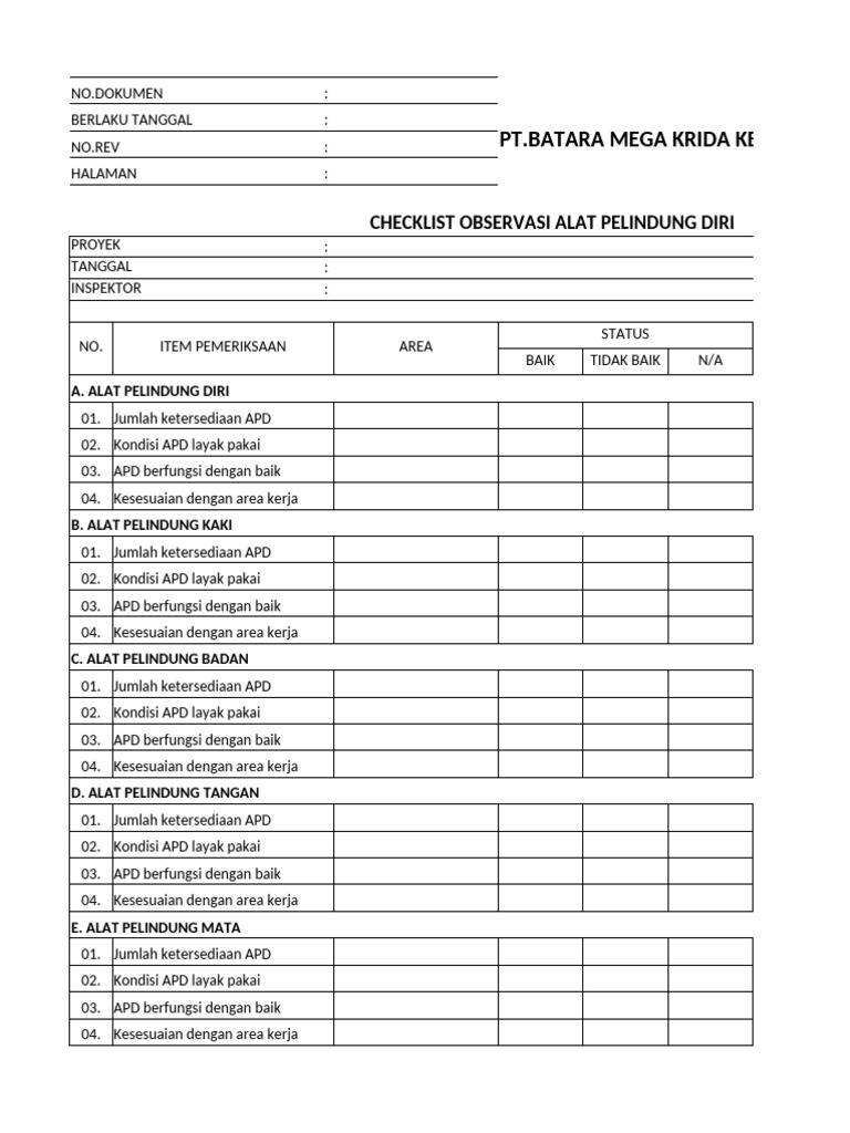 Checklist Observasi Apd | PDF