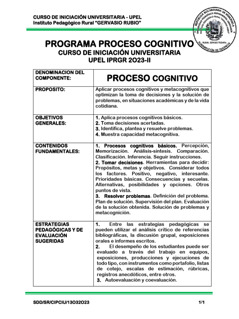 4.-PROG. SINÓPTICO CIU PROCESO COGNITIVO.-2O23 I.-13O32O23 | PDF