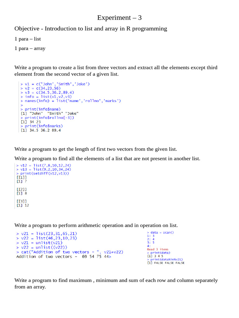 R Programming: Lists and Arrays Guide | PDF