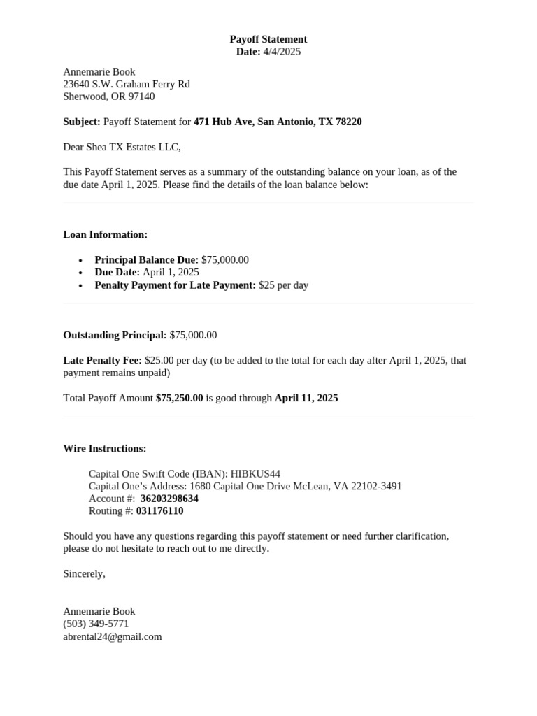 Payoff Statement | PDF