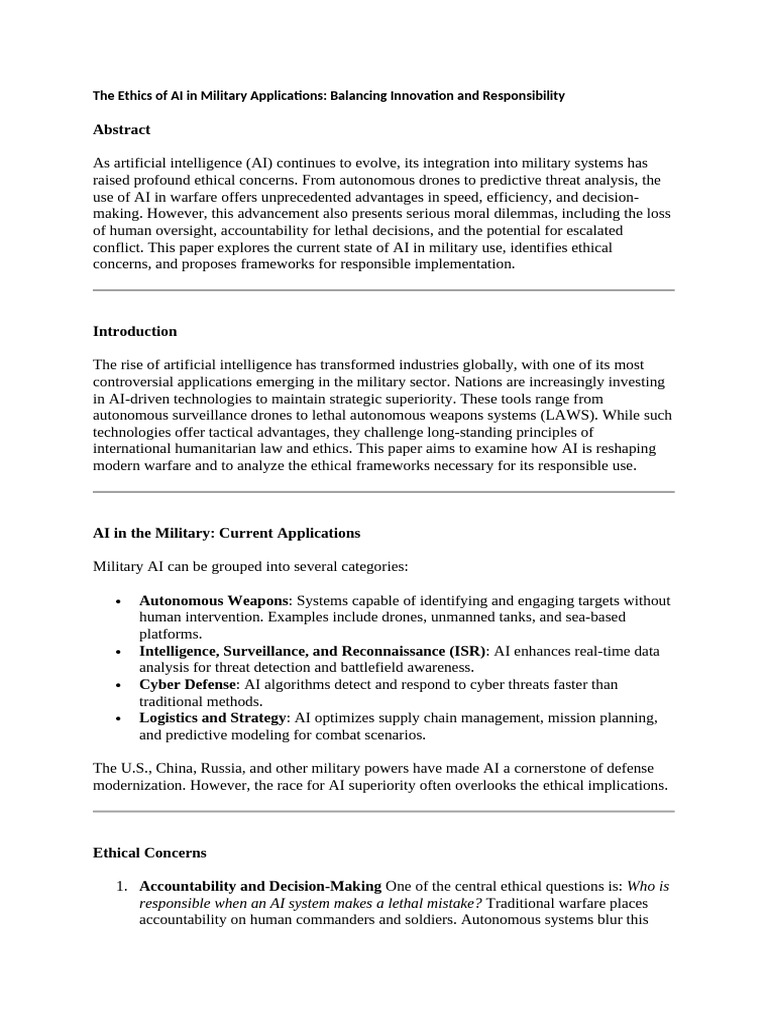 Ethics of AI in Military Applications | PDF | Artificial Intelligence ...
