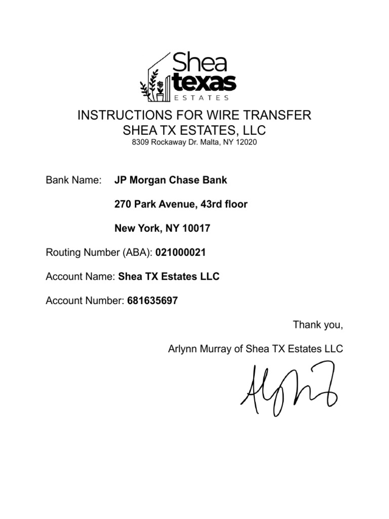 INSTRUCTIONS FOR WIRE TRANSFER | PDF