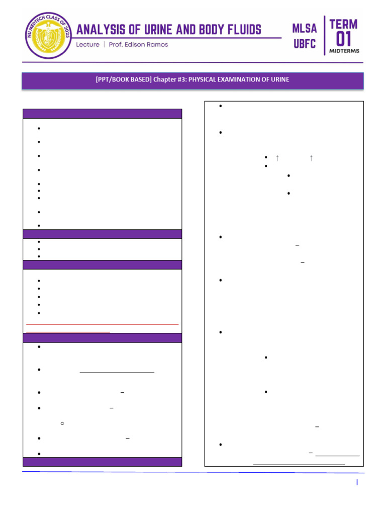 3-AUBF-LEC_Physical Examination of Urine | PDF | Urine