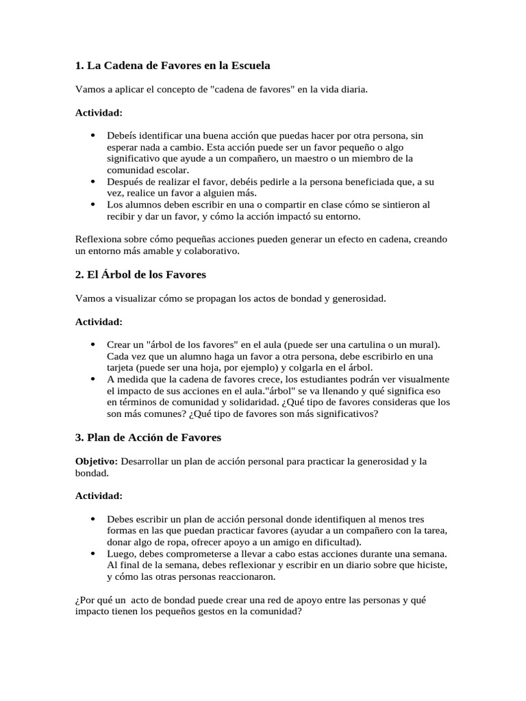Cadena de Favores Actividades | PDF