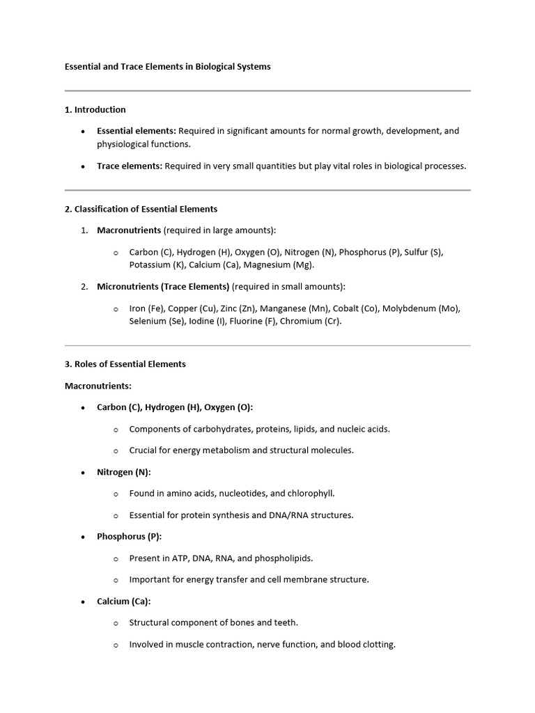Essential and Trace Elements Overview | PDF | Nutrients | Metabolism