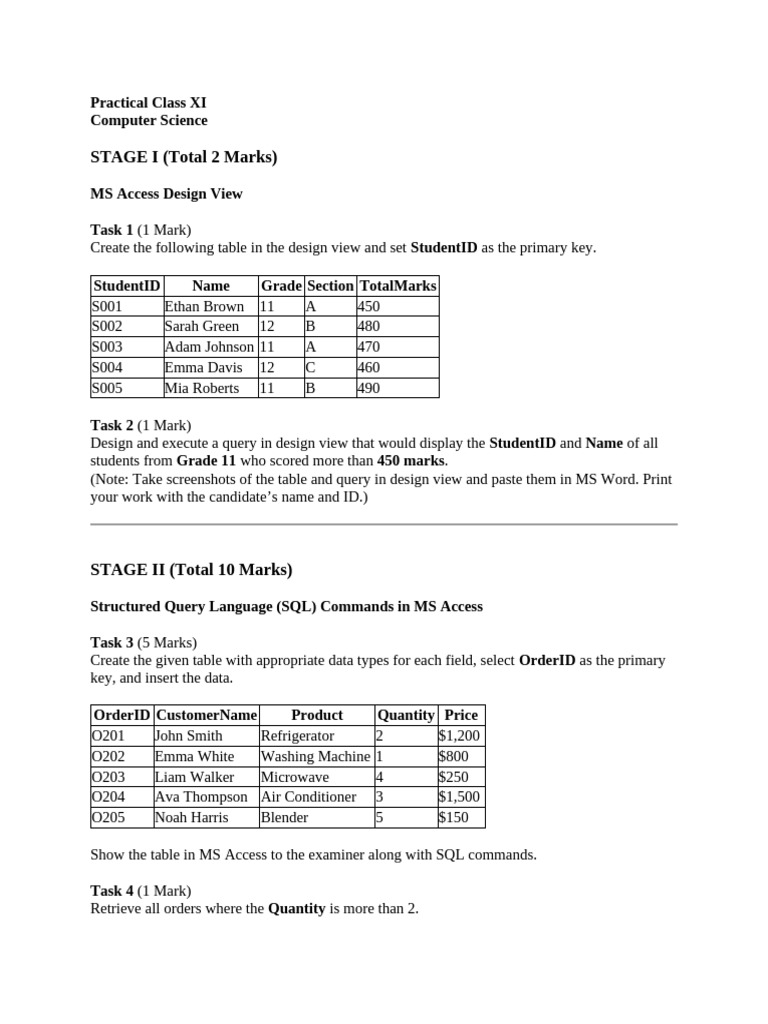 MS Access Class XI Practical Guide | PDF