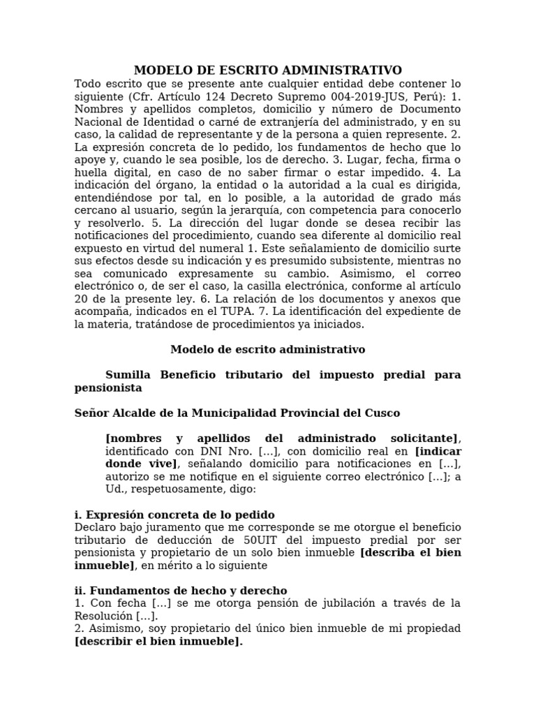 Modelo de Escrito Administrativo LPDerecho | PDF