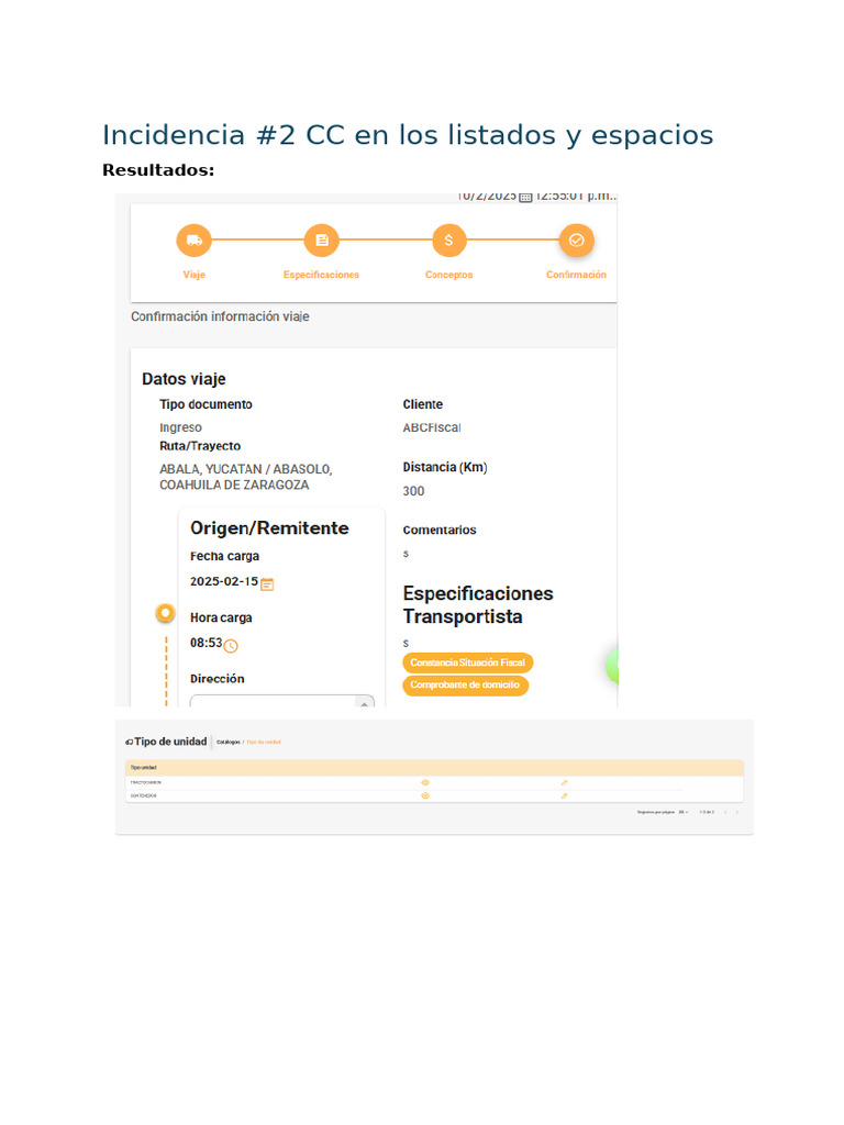 Incidencia #2 CC en Los Listados y Espacios | PDF