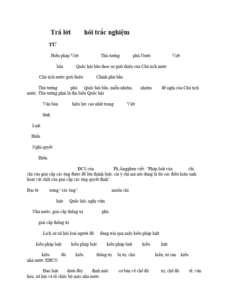 738-cau-trac-nghiem-on-thi-cuoi-ky-mon-phap-luat-dai-cuong-co-dap-an-3954 | PDF