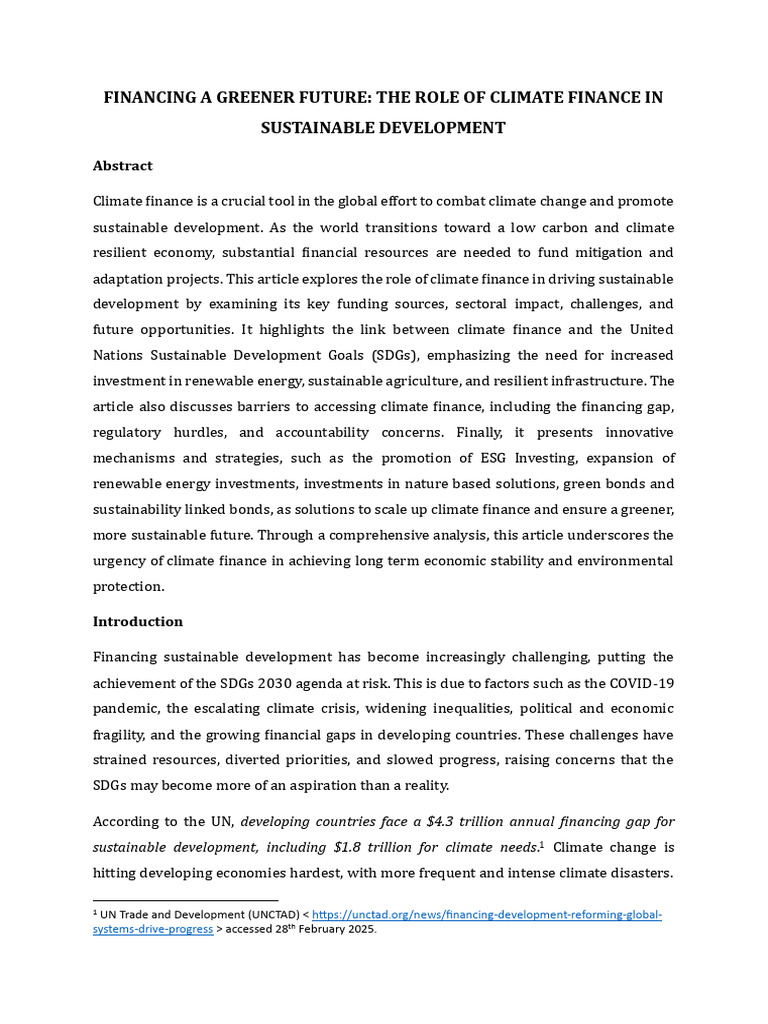 The Role of Climate Finance in Sustainable Development | PDF | Climate ...