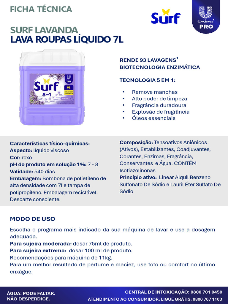 Ficha Técnica Surf Lavanda 7L | PDF | Perfume | Temperatura