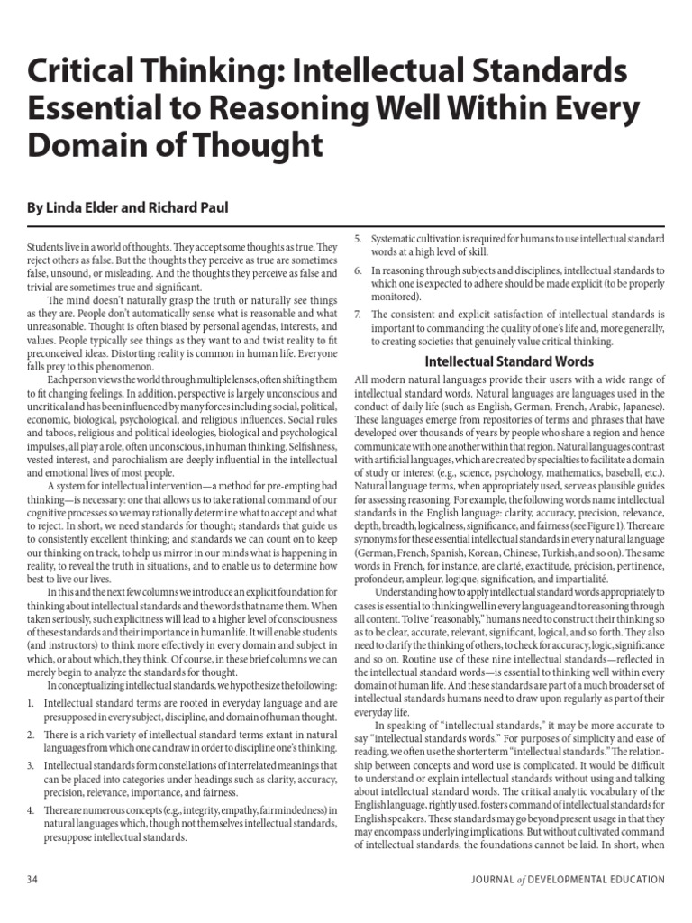 Critical Thinking Intellectual Standards Essential To 3v58y03e53 | PDF | Thought | Critical Thinking