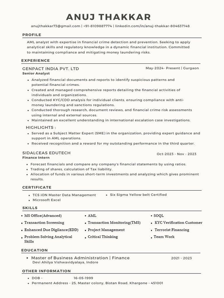 Anuj Thakkar CV | PDF