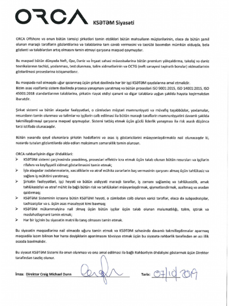 Qhse Policy Az PLC 001.rev.1 07.10.2019 | PDF